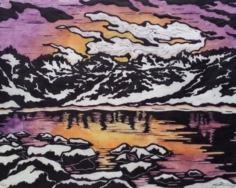 Dancing Cranes Original Linocut by TheGreyFoxStudio on Etsy