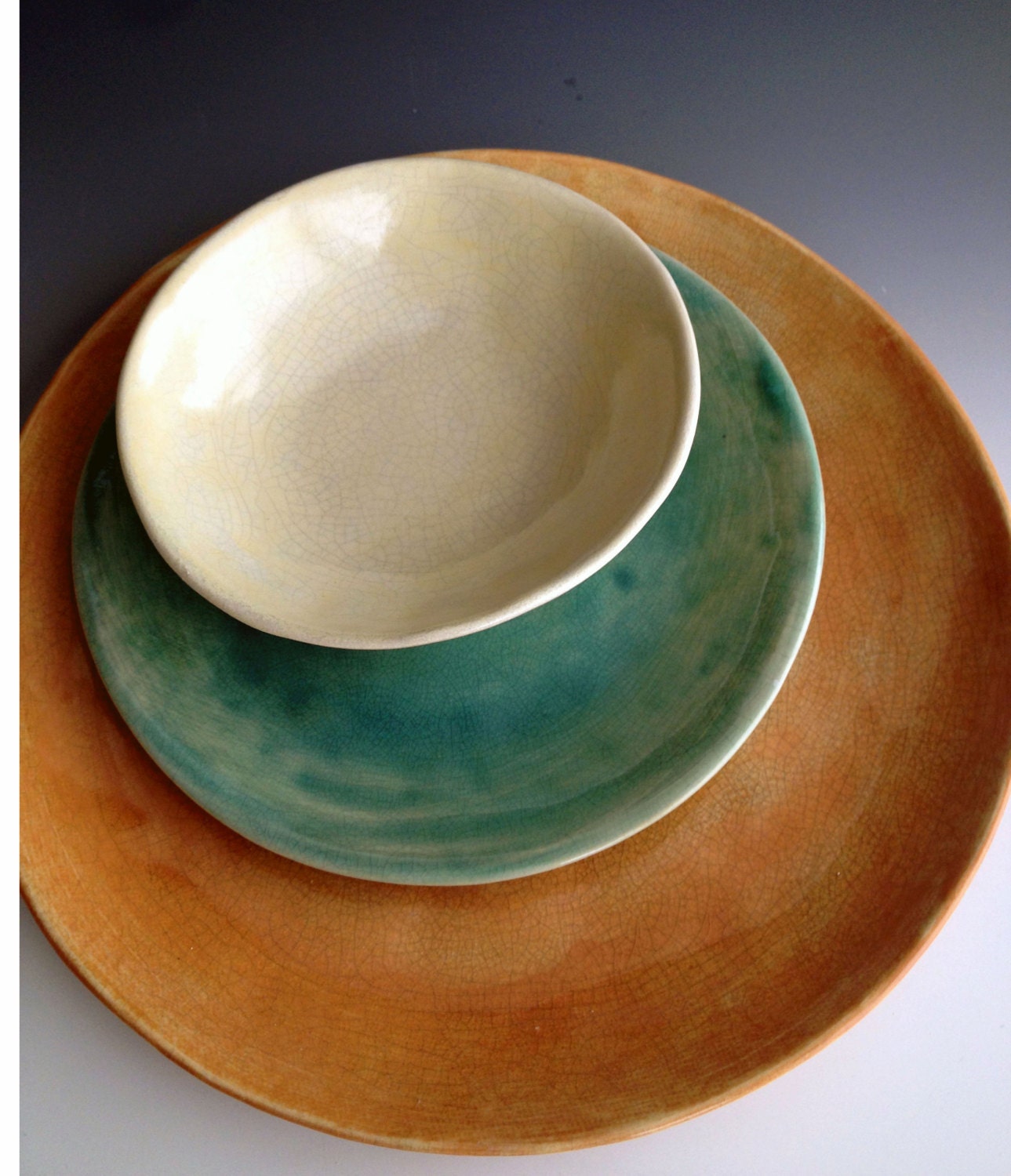 Handmade organic color combo crackle place setting slab