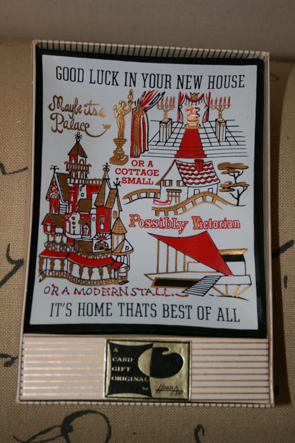 Good Luck in Your New House Painted Glass Dish New by mollyarnold