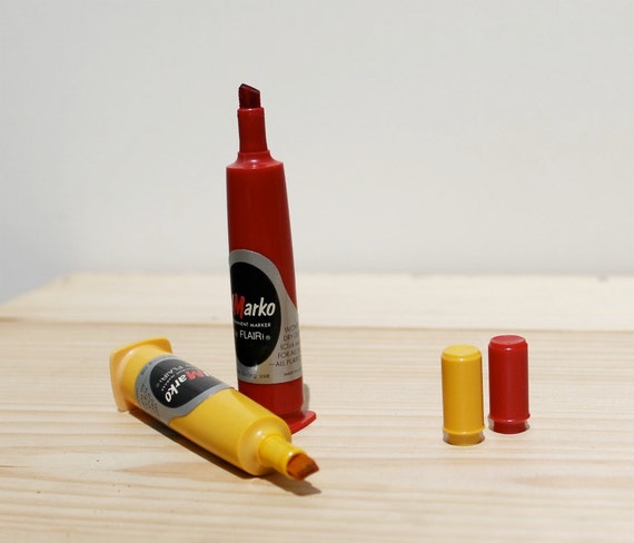 Permanent Markers El Marko 1970s Red and Yellow Pens