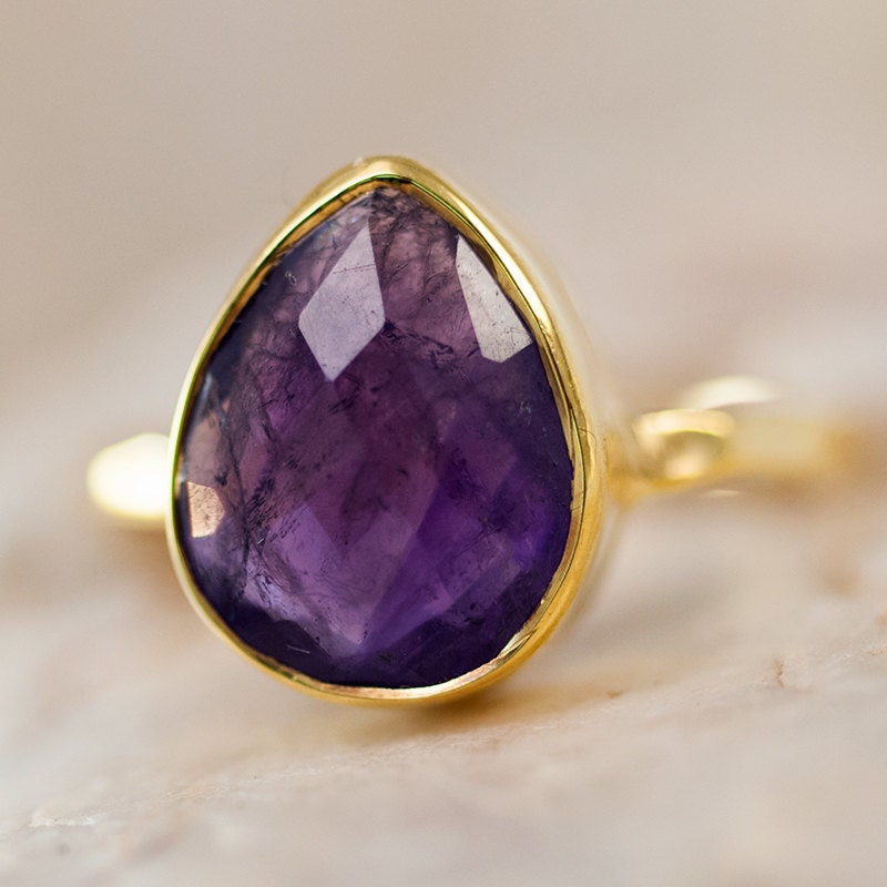 Purple Amethyst Ring Gold February Birthstone Ring Purple