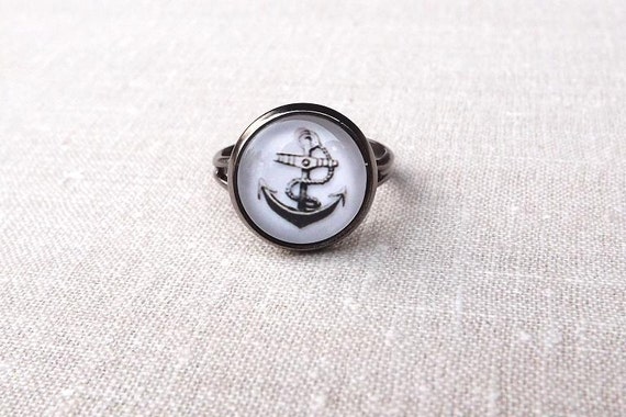 Anchor ring Nautical anchor ring Nautical jewelry Glass