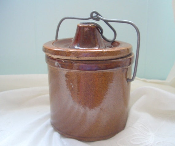 Vintage Brown Jar with Lid and Metal Closure Small Brown