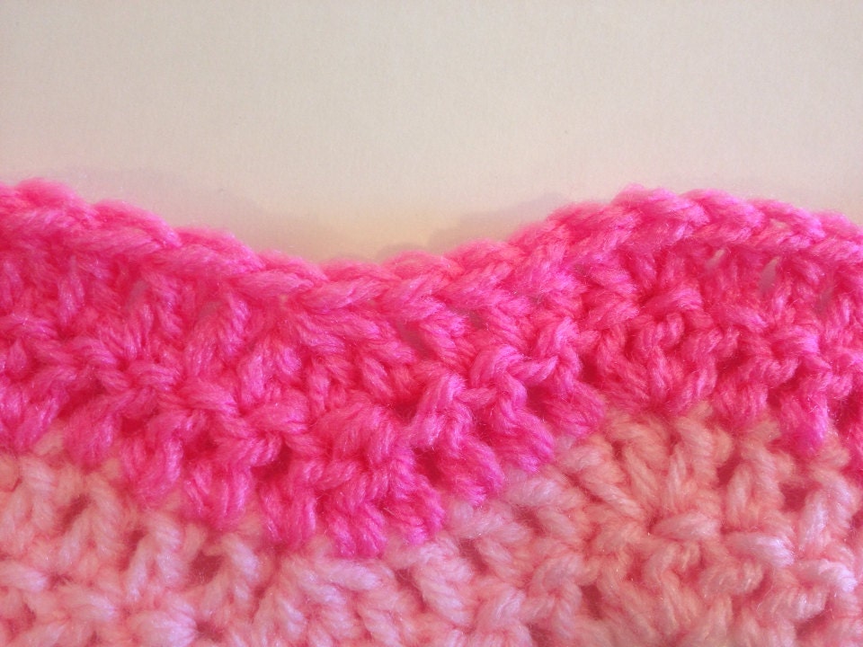 Baby blanket crochet light pink bright pink white ripple