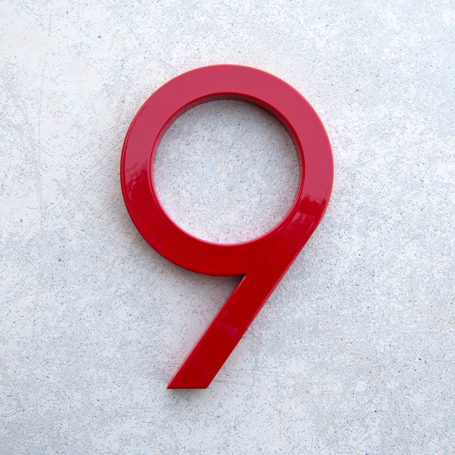 Modern House Number Aluminum Modern Font Number NINE 9 in RED