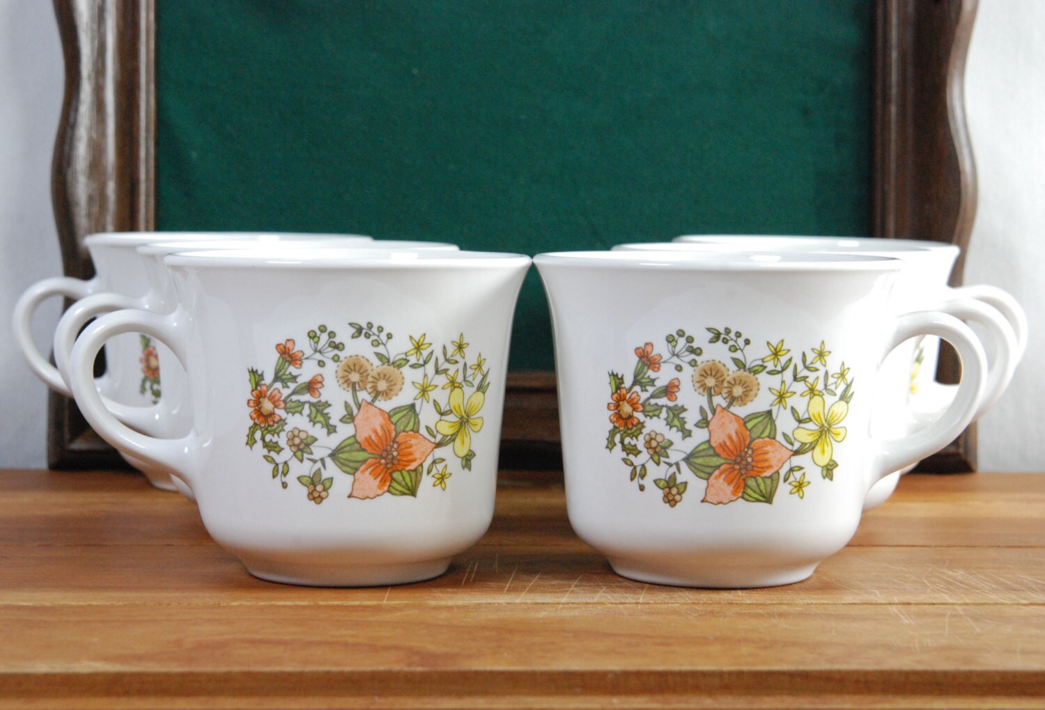 Vintage Indian Summer Corelle by Corning Set of 6 Mugs//Green//Yellow ...