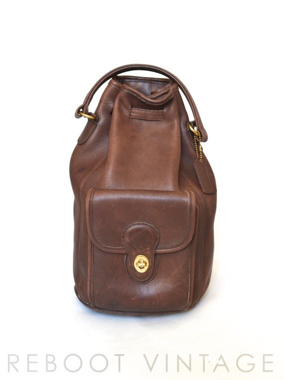 Vintage COACH Brown Leather Large Bag Drawstring Backpack