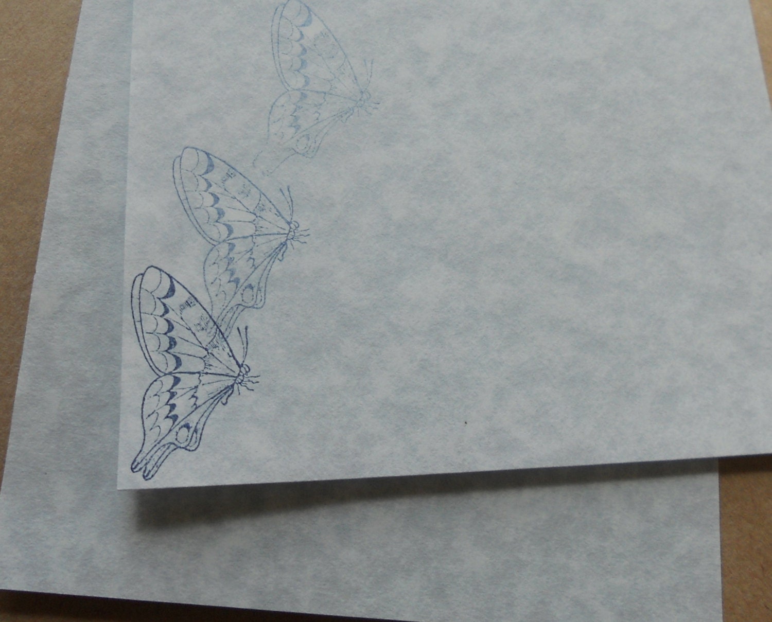 Blue parchment paper stationery set. Writing by PiccadillyStation
