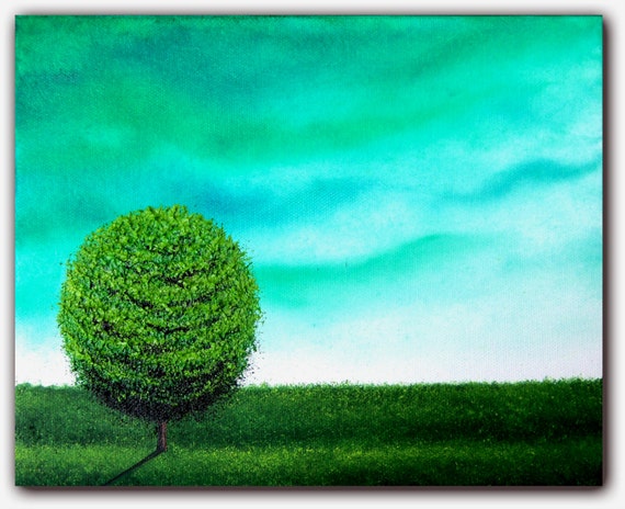Original Art Green Tree Landscape Painting Tree Art by BingArt