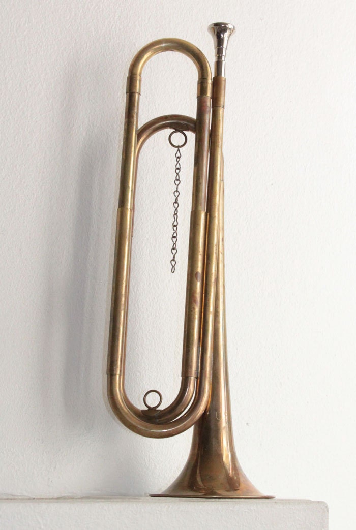 Old U.S. Regulation Brass Bugle Made in USA Army