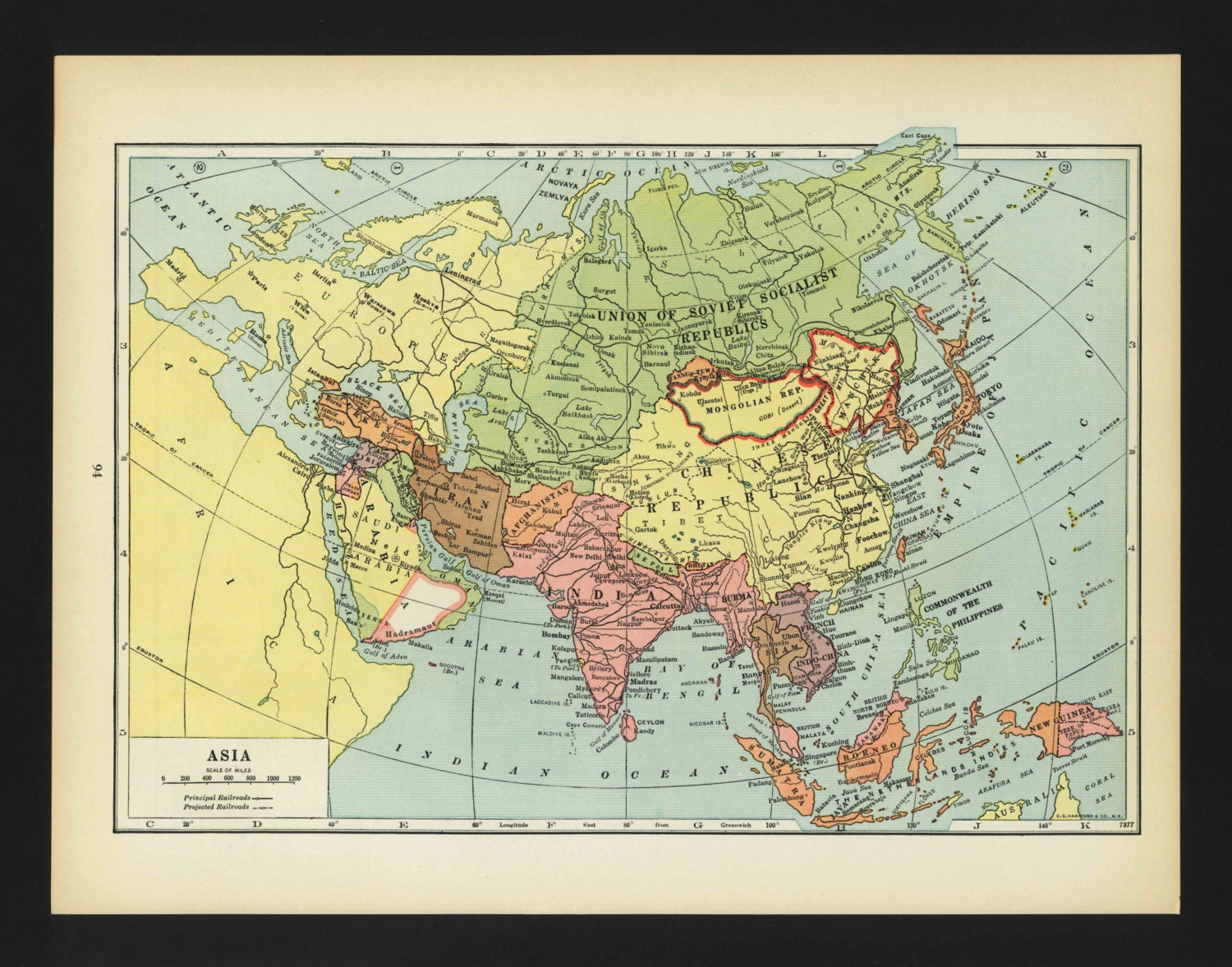 Vintage Map Asia Original 1938