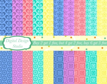 Retro SHAPES 12 Digital Papers pattern set scrapbook blog