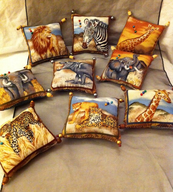 African animal patterned pin cushion by DuffleCat on Etsy