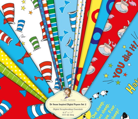 Items similar to Dr. Seuss Inspired Digital Paper Inspired by Dr Seuss ...