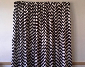 Black and White Chevron Curtains Two Curtain Panels 52" wide by 90" Long