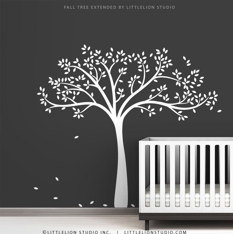 White Fall Tree Extended Wall Decal by LittleLion Studio
