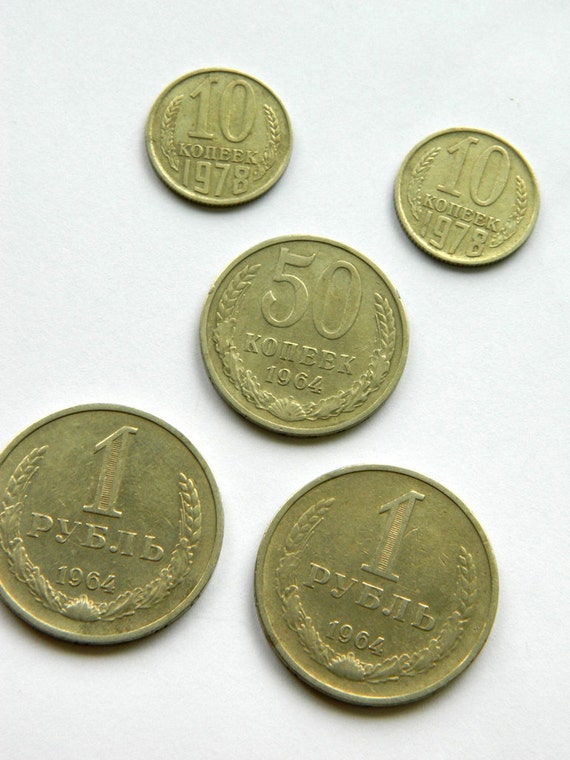 Set of 5 Old Soviet USSR Coins Russia CCCP Collectibles