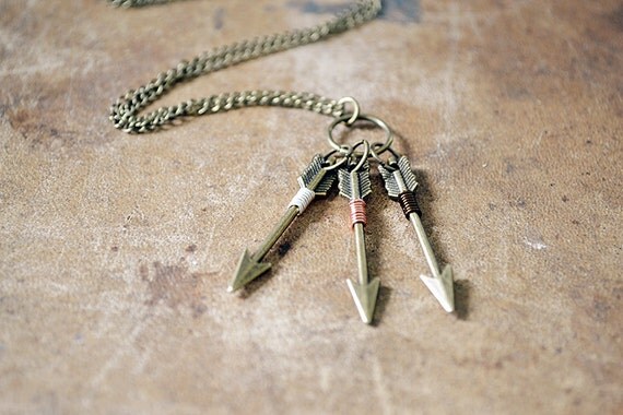 Huntress Triple Arrow Necklace Wire Wrapped Arrow by Keytiques