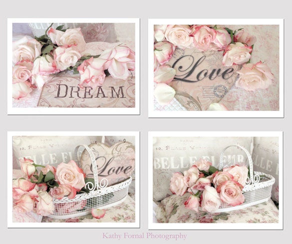 Shabby Chic Roses Print Set Love Dream Roses Prints by KathyFornal