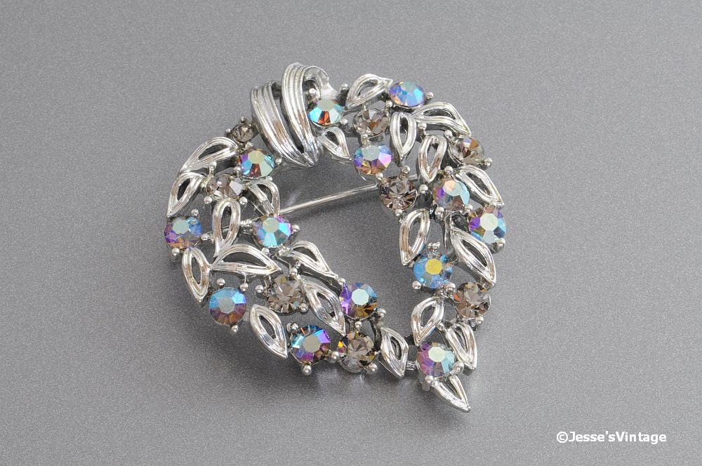 Vintage Lisner Brooch Pin Signed Silver Blue AB by JessesVintage