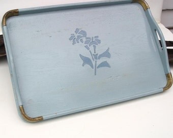 Vintage Blue Wooden Serving Tray Coffee Server Rustic Wood Tray Retro ...