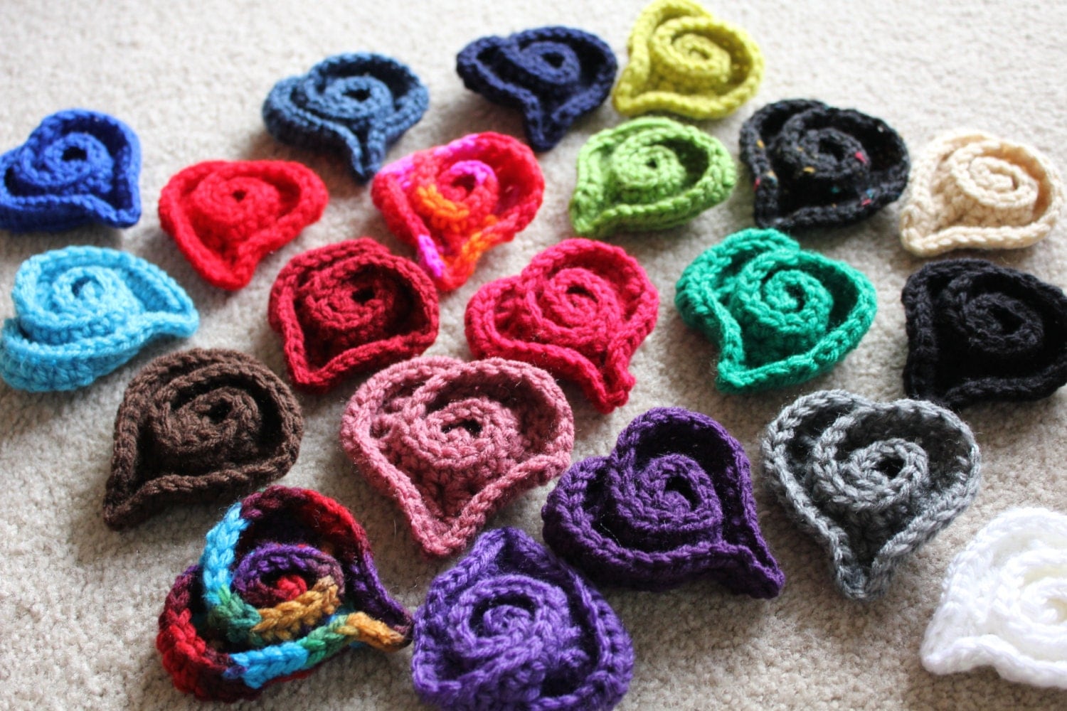 Crocheted Spiral Swirl HEARTS any color choose color