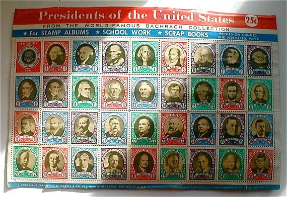 Items similar to 1961 Stamps of the Presidents of the United States ...