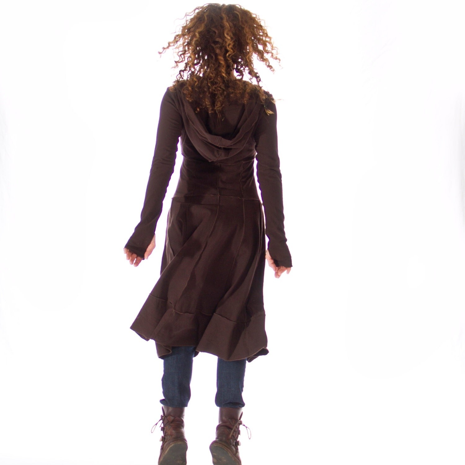 Sexy corset Long coat with thumbholes hood and corset lacing