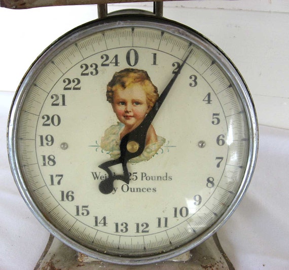 Antique 1920 Vintage Baby Scales in Old Gray Sage Paint w