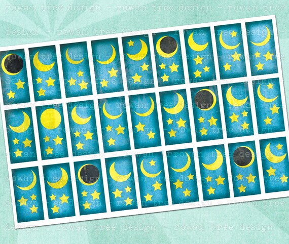 MOONS & STARS Digital Collage Sheet 1x2in by rowantreedesign