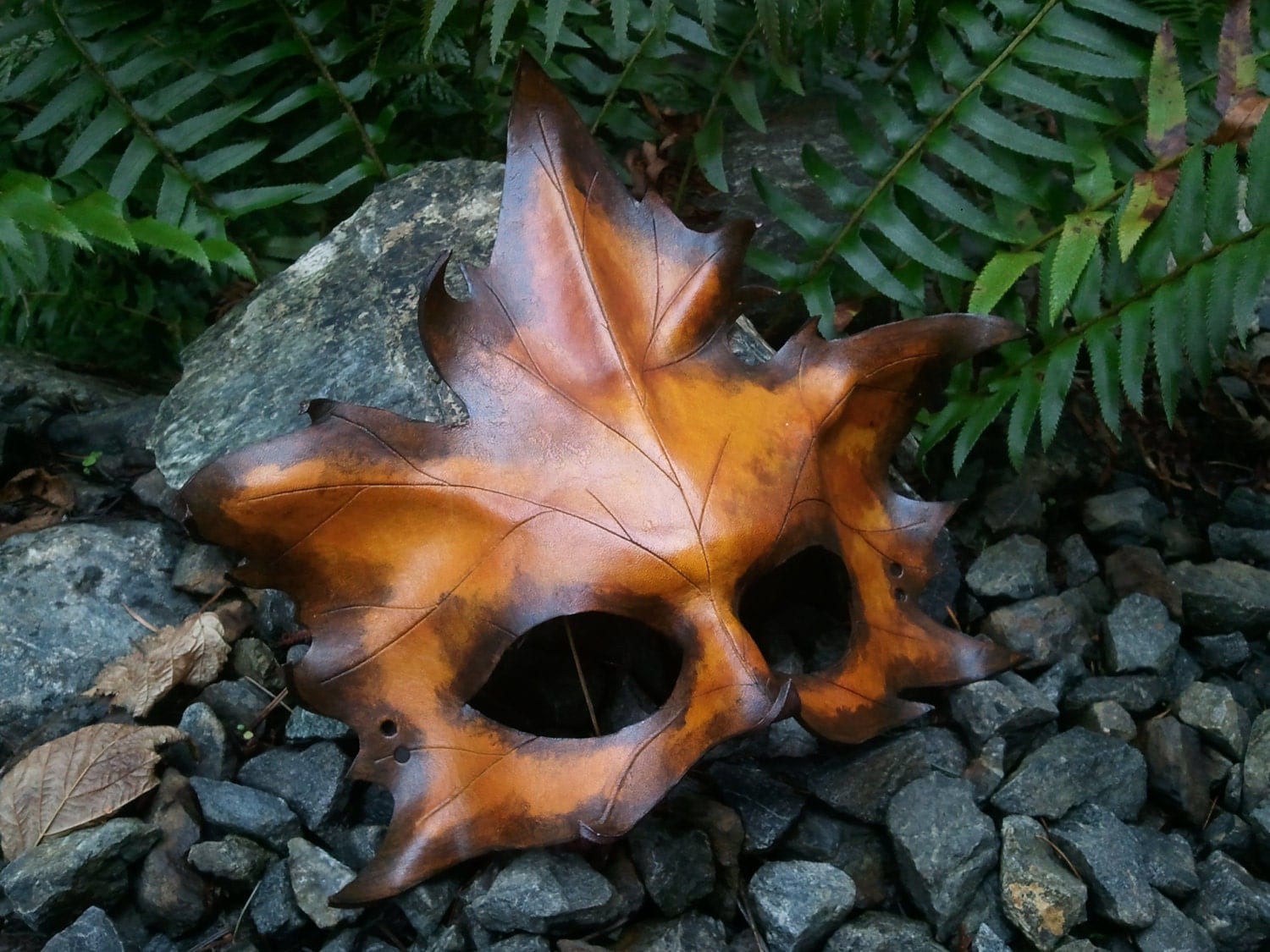 Yellow Leather Maple Leaf Mask