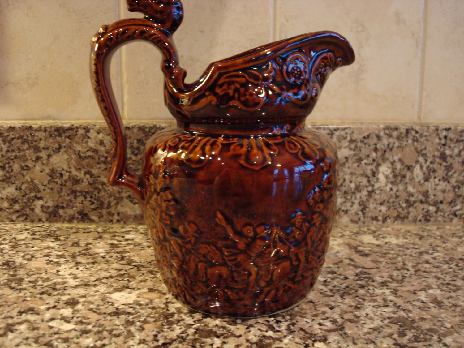 SALE…..Vintage Rockingham Pottery Pitcher with hunt scene and horse ...