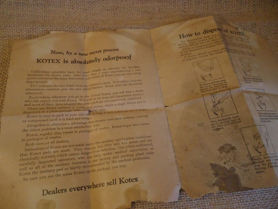 Very Old Kotex Sanitary Napkin Pamphlet by myvintageartsupplies