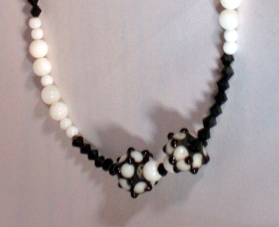 Items similar to Black White Bumpy Bead Necklace / Choker with Black ...