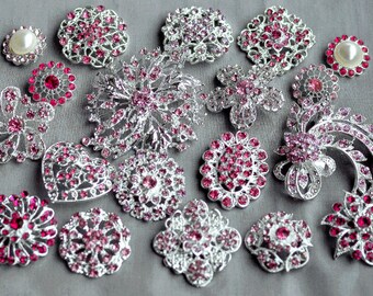 5 Pink Rhinestone Brooch Pink Back X LARGE by yourperfectgifts