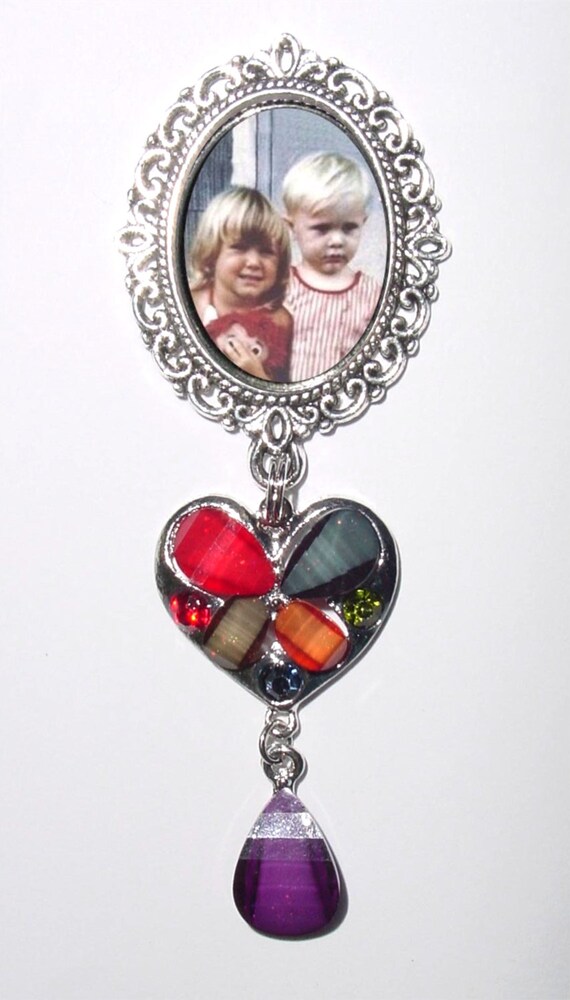 Memorial Photo Brooch Silver Multi Colored by StainedGlassAddie