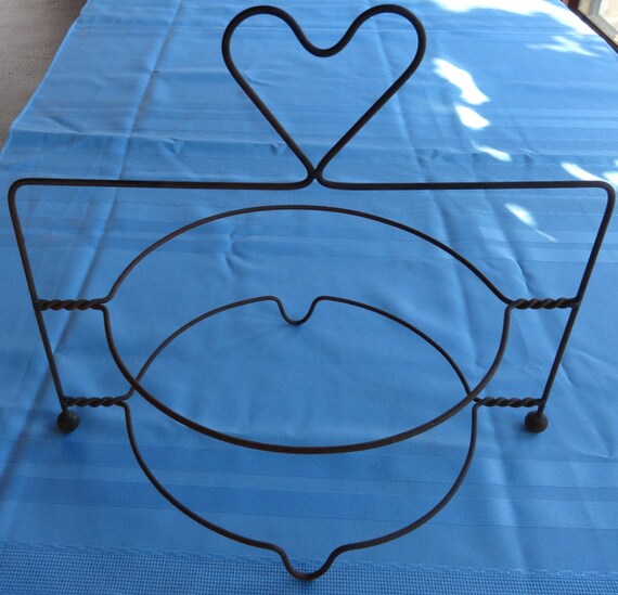 Pie Rack Metal Two Tiered Heart Handle early 1900s Pie