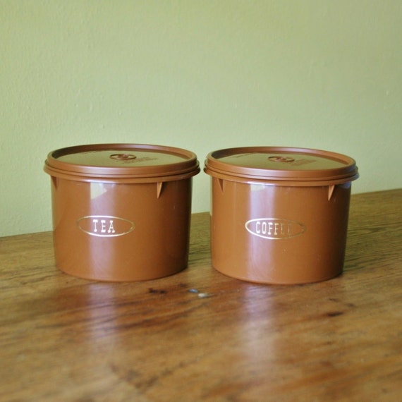 Retro Tupperware Coffee and Tea Canister Set Mocha