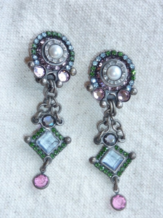 Vintage Sorrelli Earrings pearl crystal rhinestone dangle clip