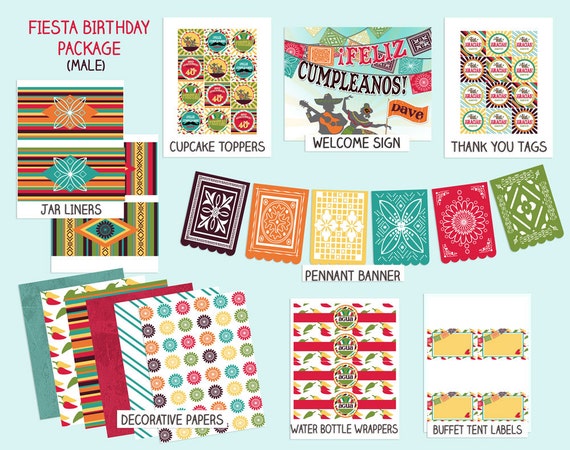 Fiesta Party Package Printables DIY Decor by cardvarkdesigns