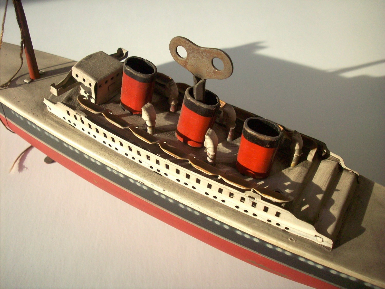 Vintage Metal Clockwork Toy Boat Ship Oceanliner Steamer