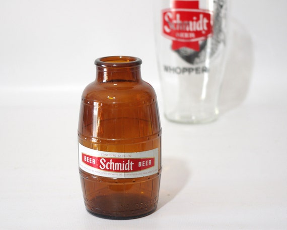 Vintage Schmidt Beer Barrel Bottle Wide Mouth Brown Amber