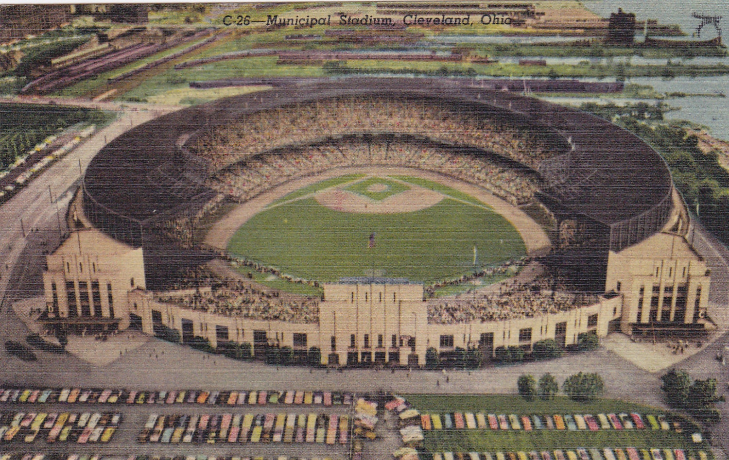 Municipal Stadium Cleveland OH Vintage Linen by postcardsofthepast