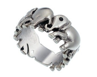Elephant Sterling Silver Band Ring, Pretty Heavy and Thick Elephant Ring