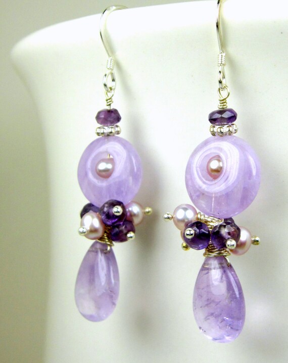 Amethyst Earrings Purple Earrings Cluster By Sirenjewells On Etsy