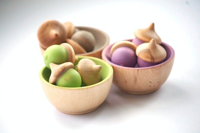 Sorting Bowls and Acorns Toy Waldorf Montessori Color