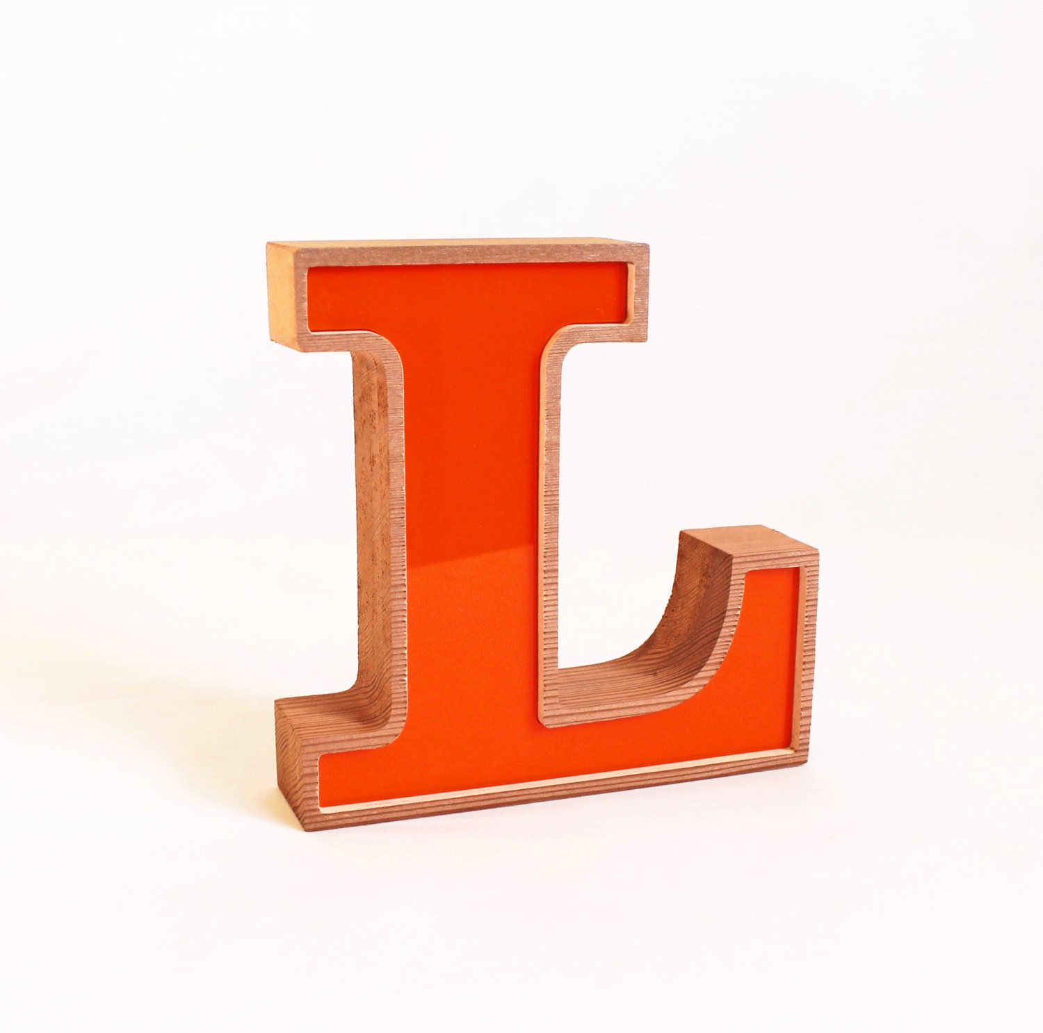Orange Letter Wooden L Block letter L Vintage 1985 Letter L