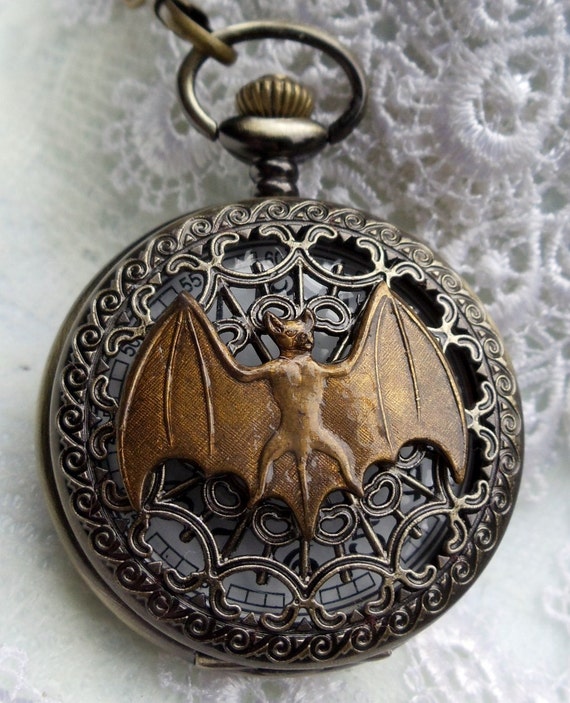 Bat pocket watch Men's goth bat pocket watch in antique