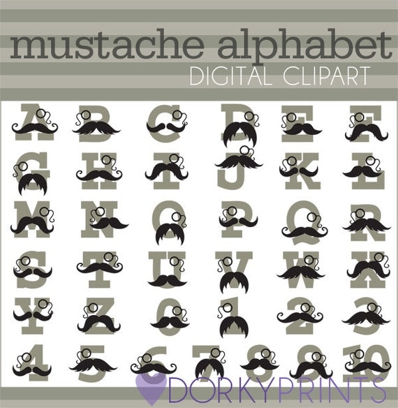 Mustache Alphabet Digital Clip Art Set Personal by DorkyPrints