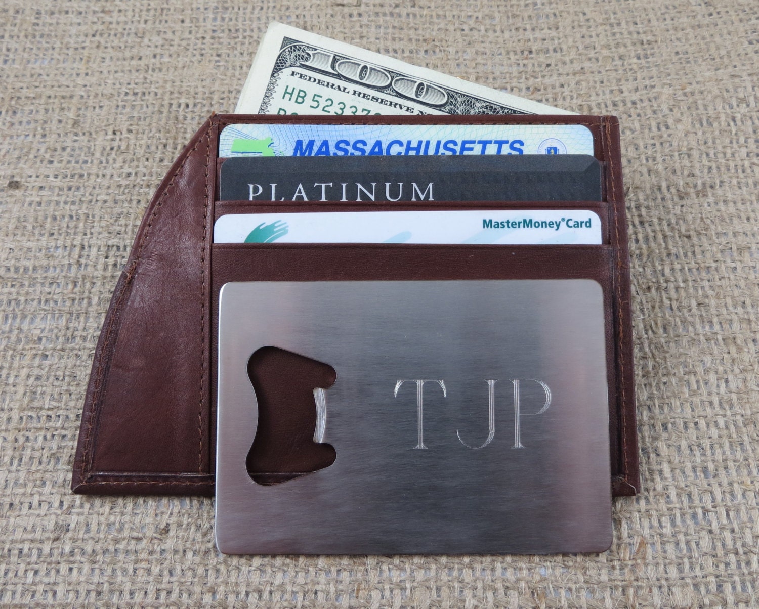 Leather Wallet Bottle Opener Personalized Engraved